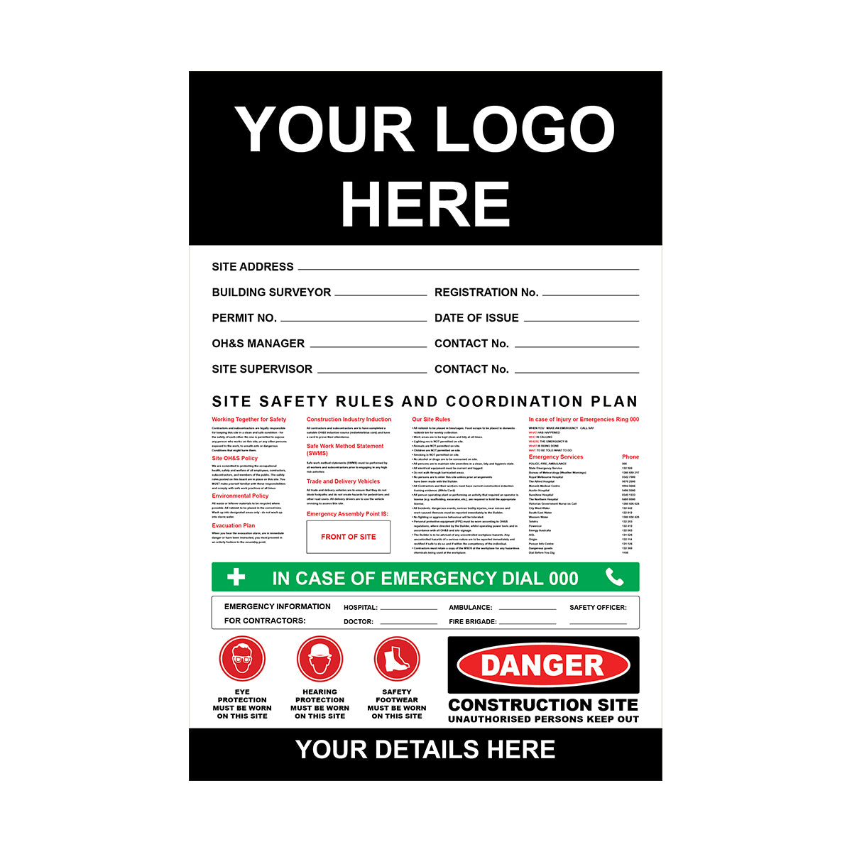 Construction Site Safety Signs | Builder Plastic Flute Signs