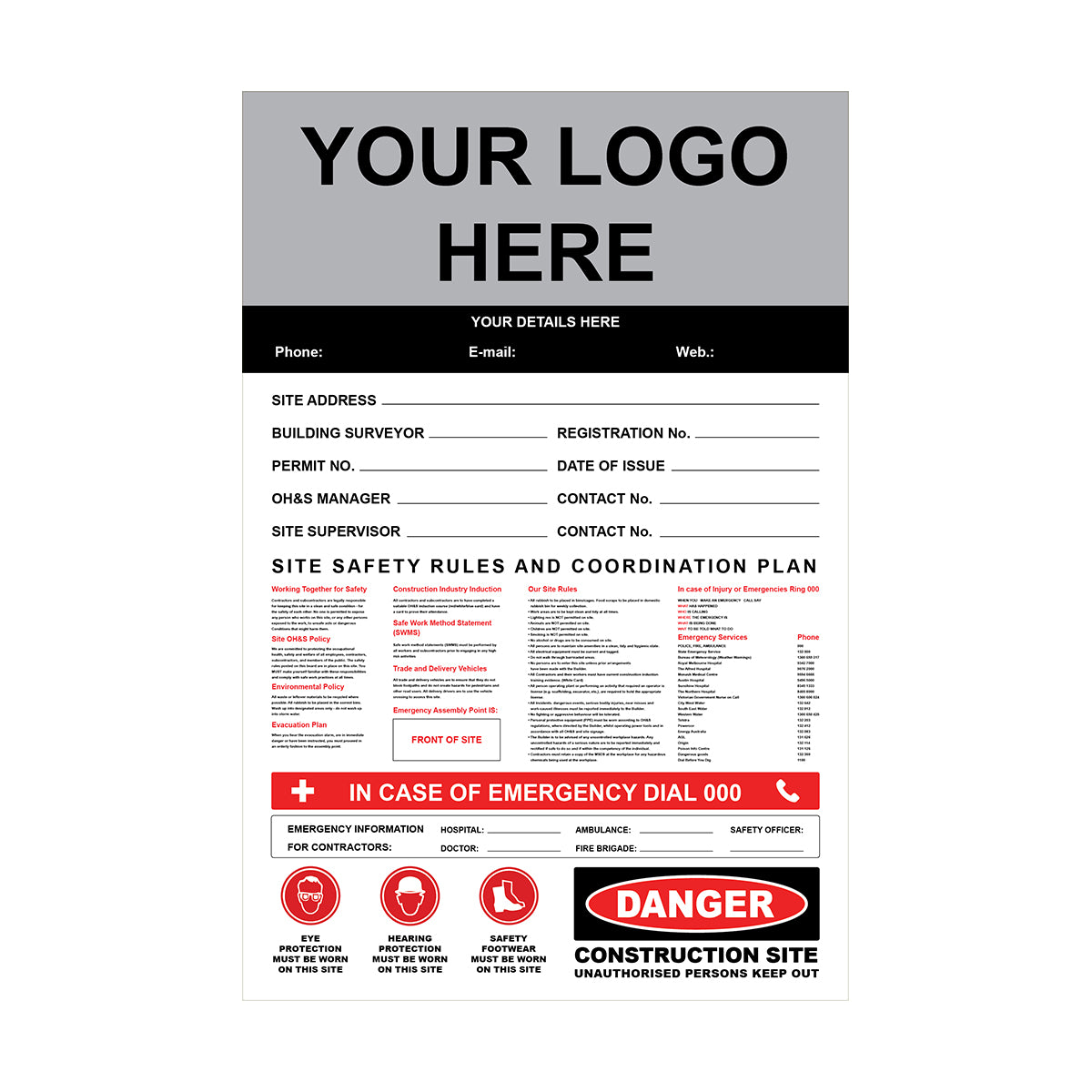 Construction Site Safety Signs | Builder Plastic Flute Signs