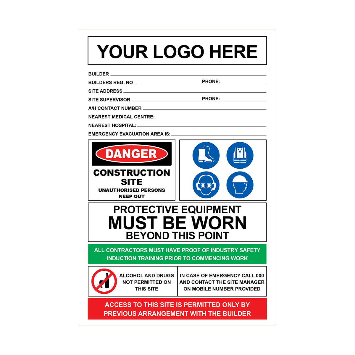 Construction Site Safety Signs | Builder Plastic Flute Signs