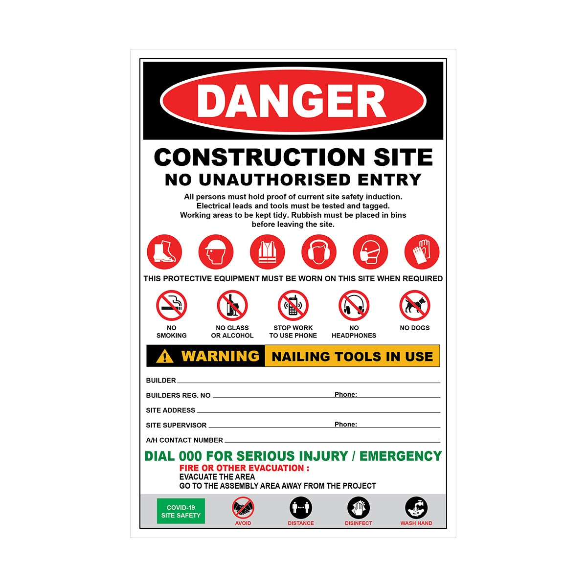 Construction Site Safety Signs | Builder Plastic Flute Signs